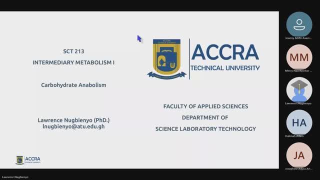 SCT 213 Biochemistry - Intermediary Metabolism I: Carbohydrate Metabolism II