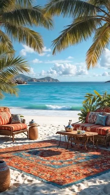 Тропическая атмосфера летнего пляжа с плавным джазом | Расслабляющие звуки океана и музыка для сна