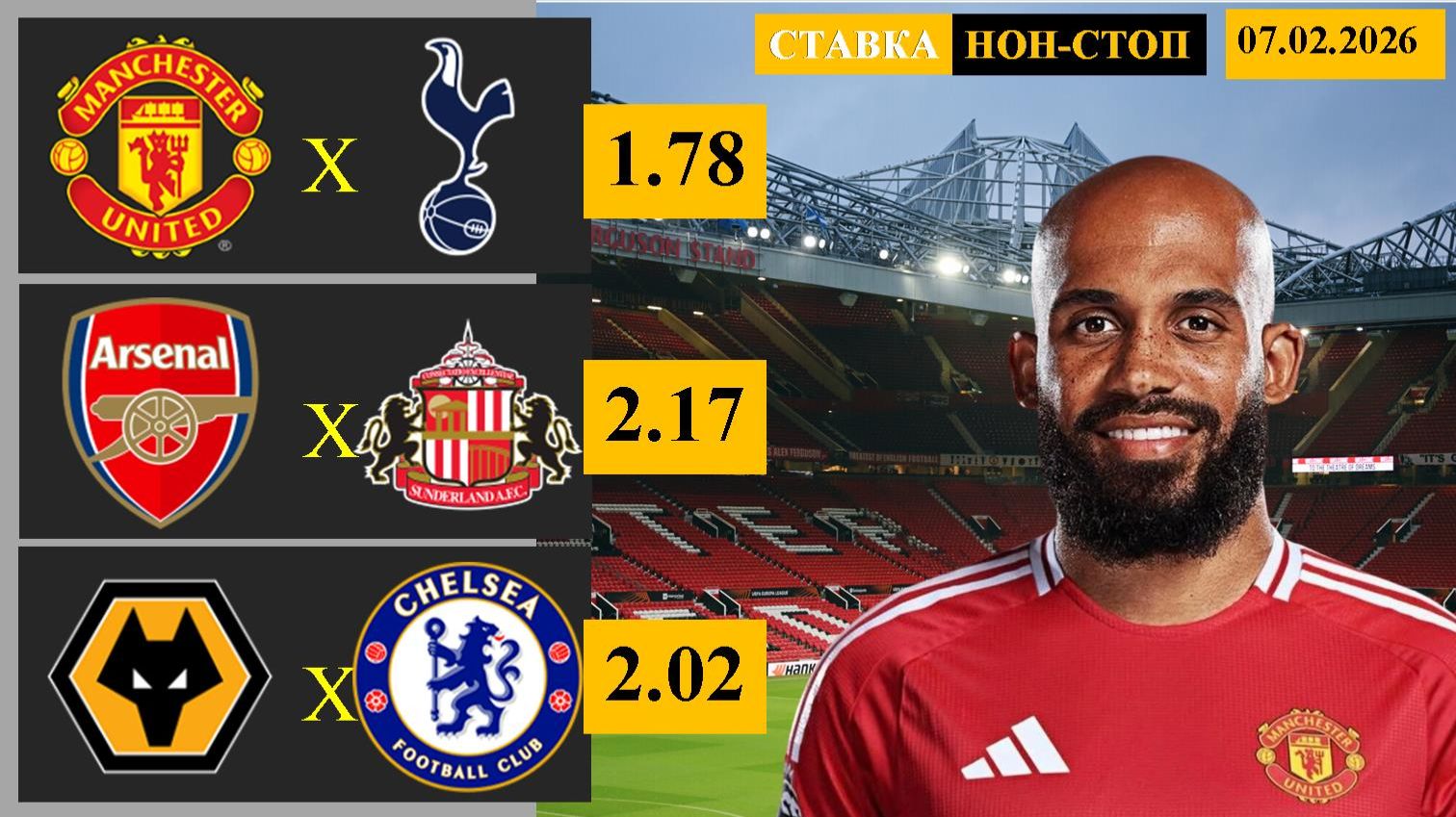 Манчестер Юнайтед - Тоттенхэм | Арсенал - Сандерленд | Вулверхэмптон - Челси