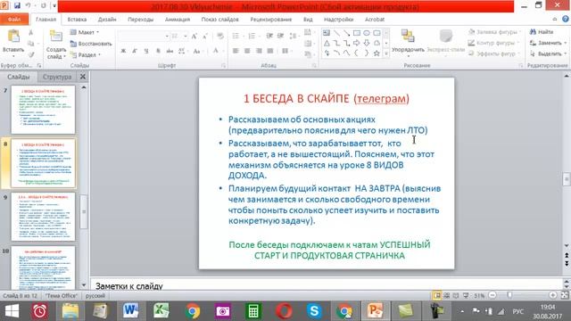 Планерка ПГ Стручалина Евгения  Включение новичка  30 08 2017