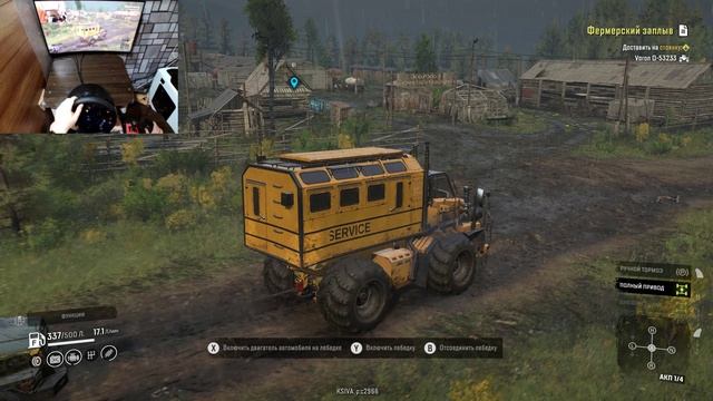 SnowRunner тяну утонувший грузовик на ферму