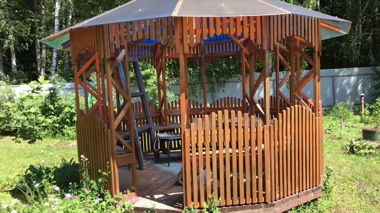 ОРИГИНАЛЬНАЯ КОНСТРУКЦИЯ ДЕРЕВЯННОЙ БЕСЕДКИ.