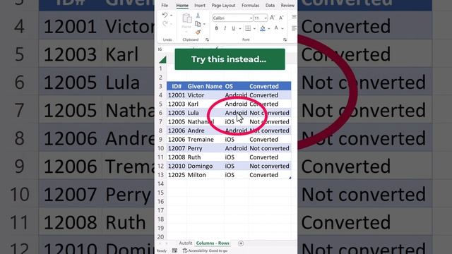 Adding columns and rows using Excel shortcuts!