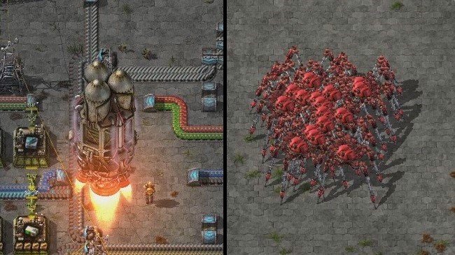 [9] Отряд зачистки и поточный запуск ракет - Factorio (Условная ваниль)