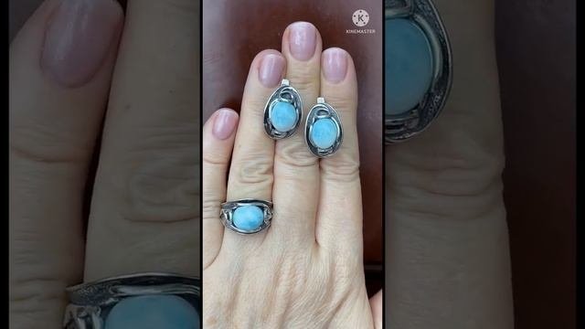 Редкость! Ларимар! Украшения из серебра с голубым камнем для женщин 40+. Скидка 10% по купону 0319.