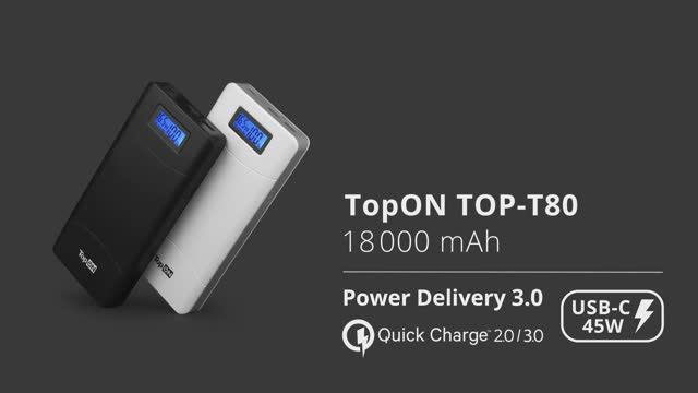 TopON TOP-T80 18000mAh USB Type-C PD 45W, 2 × USB QC3.0 /12W