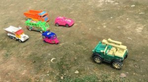 Fire Jeep attack Taxi Car auto rickshaw Car Toy Truck and bus. Toy vehicles for kids