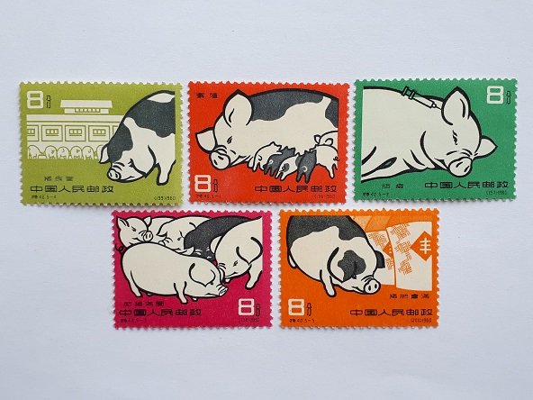 Почтовые марки Китая 1960, № 546-550 по Михелю. Свиноводство.