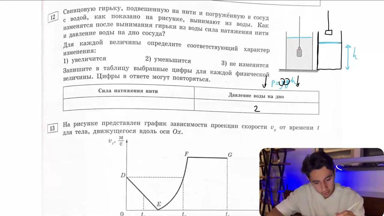 Свинцовую гирьку, подвешенную на нити и погружённую в сосуд с водой, как показано на - №28122