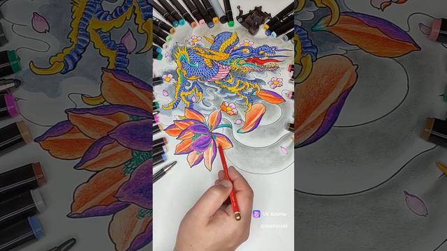 Тату эскиз оскаленный Дракон у лотоса