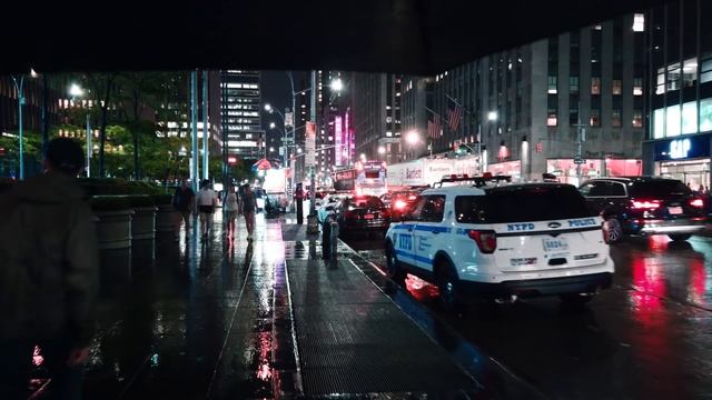 Walking in Heavy Thunderstorm at Night in NYC (Umbrella Binaural 3D Rain Sounds) ASMR 4K