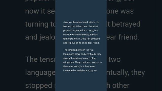 ChatGPT created a short love/betrayal story on Kotlin & Java