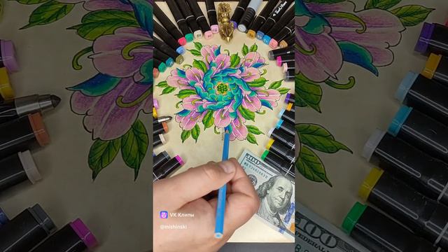 Тату эскиз Пион по золотому сечению
