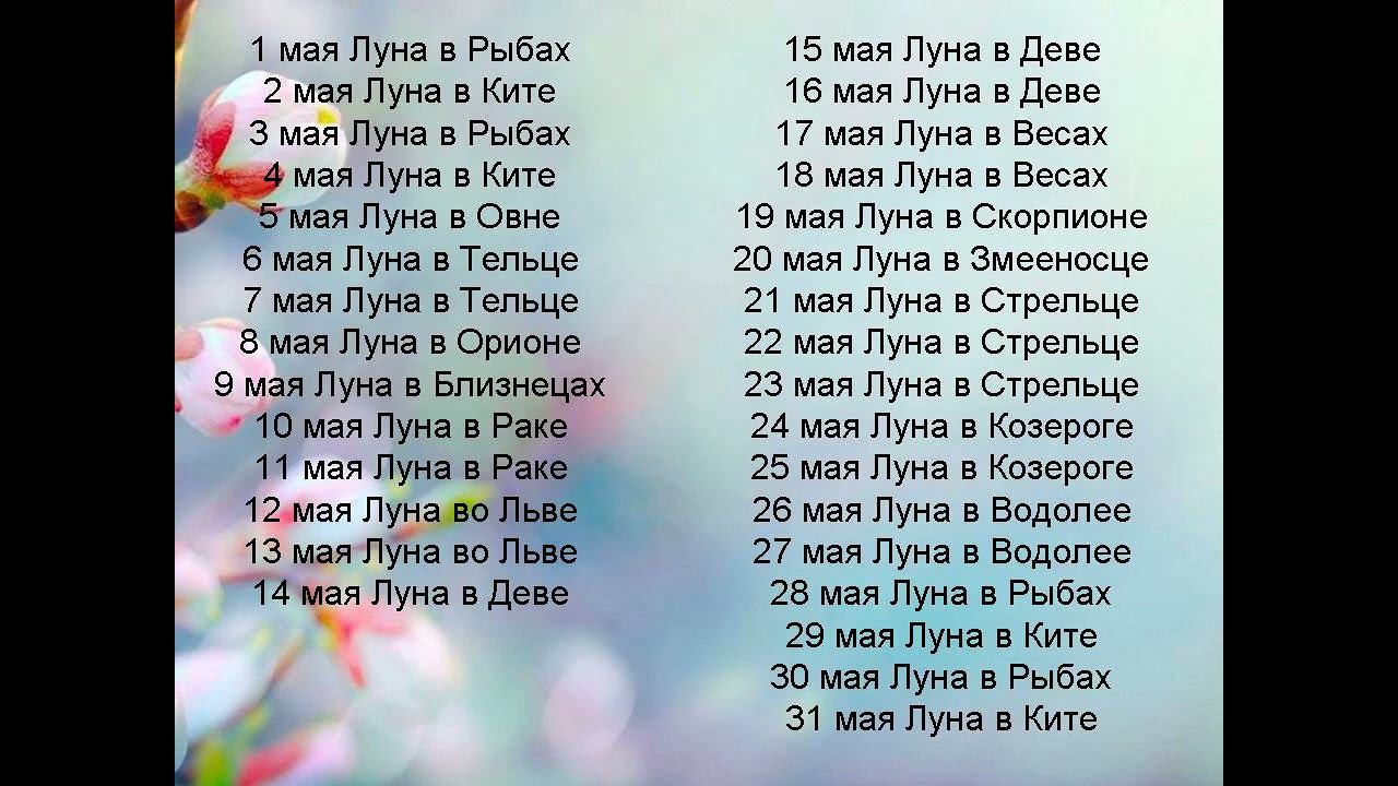 Лунный календарь 2019 года