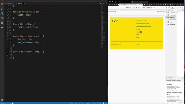 116 Modifying the footer for landscape mode on mobile