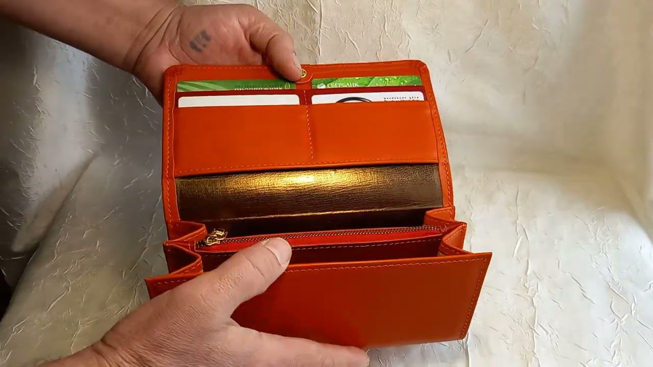 Портмоне женское. Изделие из кожи. СКСтиль. Видео обзор: Портмоне оранжевое.