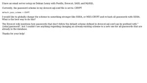How to change password schema for Dovecot user authentication for an already existing mail server?