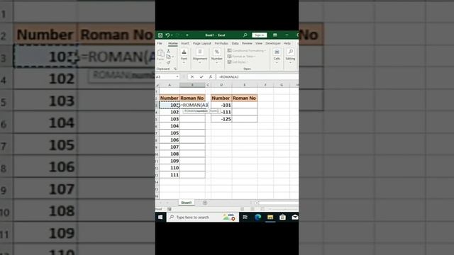 $write roman no in excel....