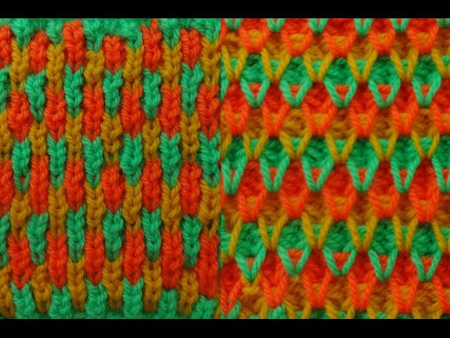 Трёхцветный узор. Вязание на спицах. Knitting. Pattern
