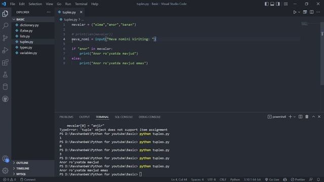 Python asoslari | 06 O'zgarmas ro'yxatlar (Tuple) – смотреть онлайн ...