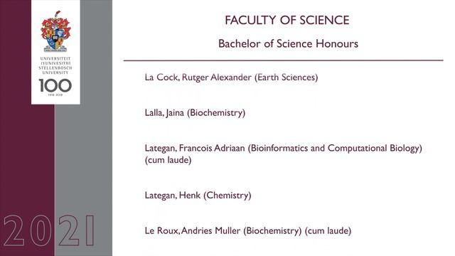 Faculty of Science, Stellenbosch University, December 2021 graduation ...