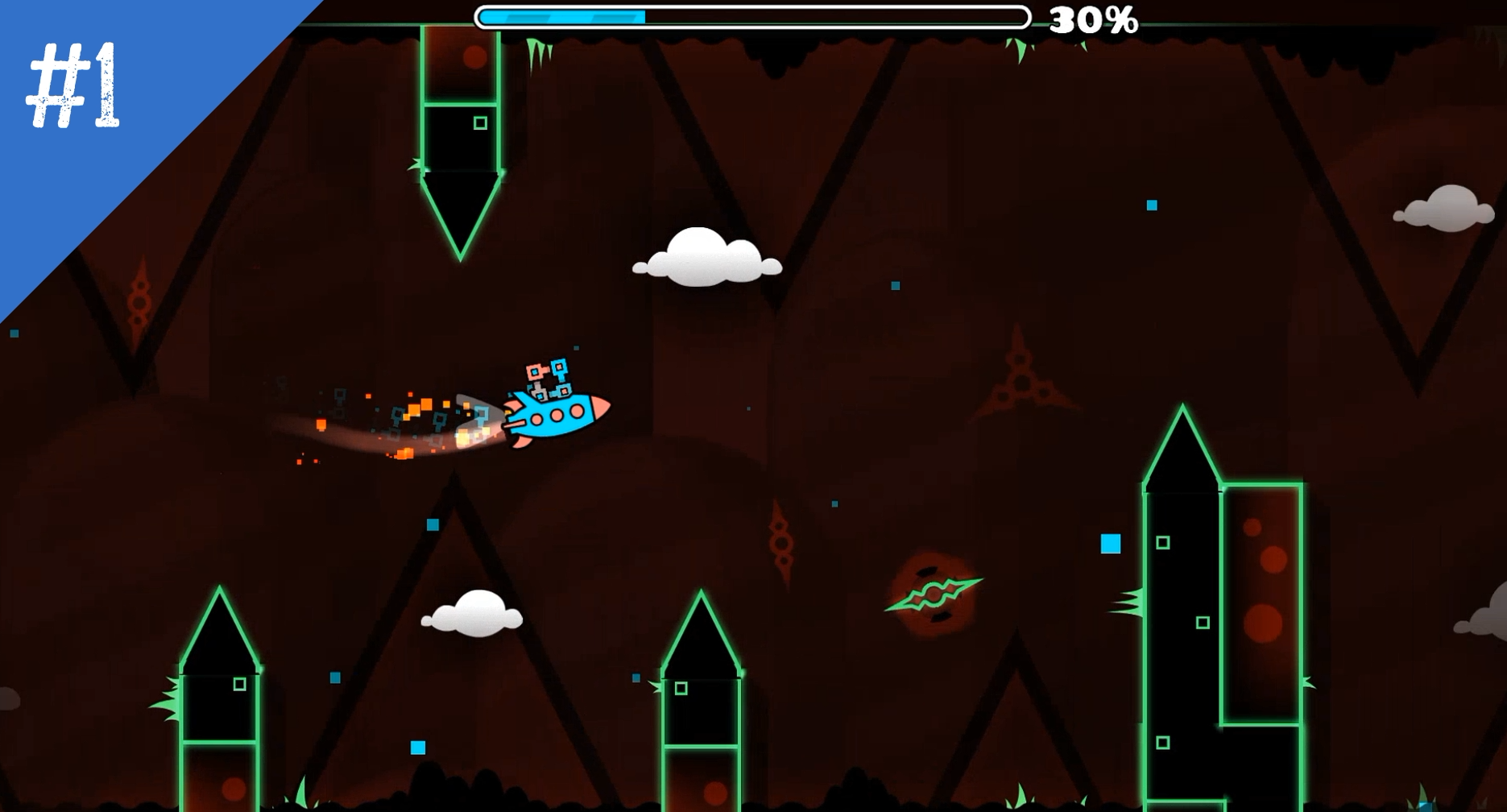 GEOMETRY DASH. Прохождение первой страницы лёгких популярных уровней.