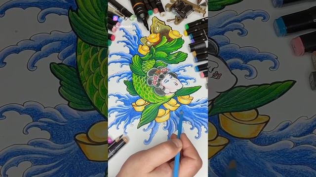 Тату эскиз японской Русалочки