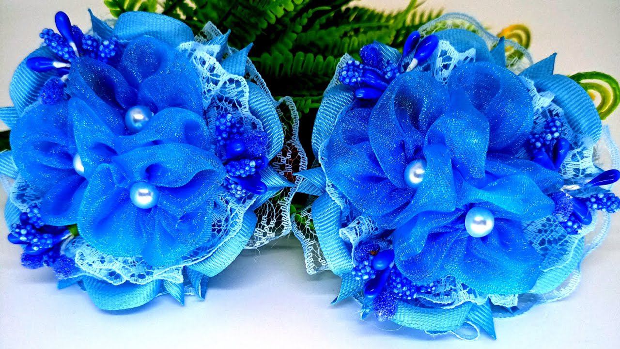 МК. Васильковые нежные не большие бантики на любой праздник.