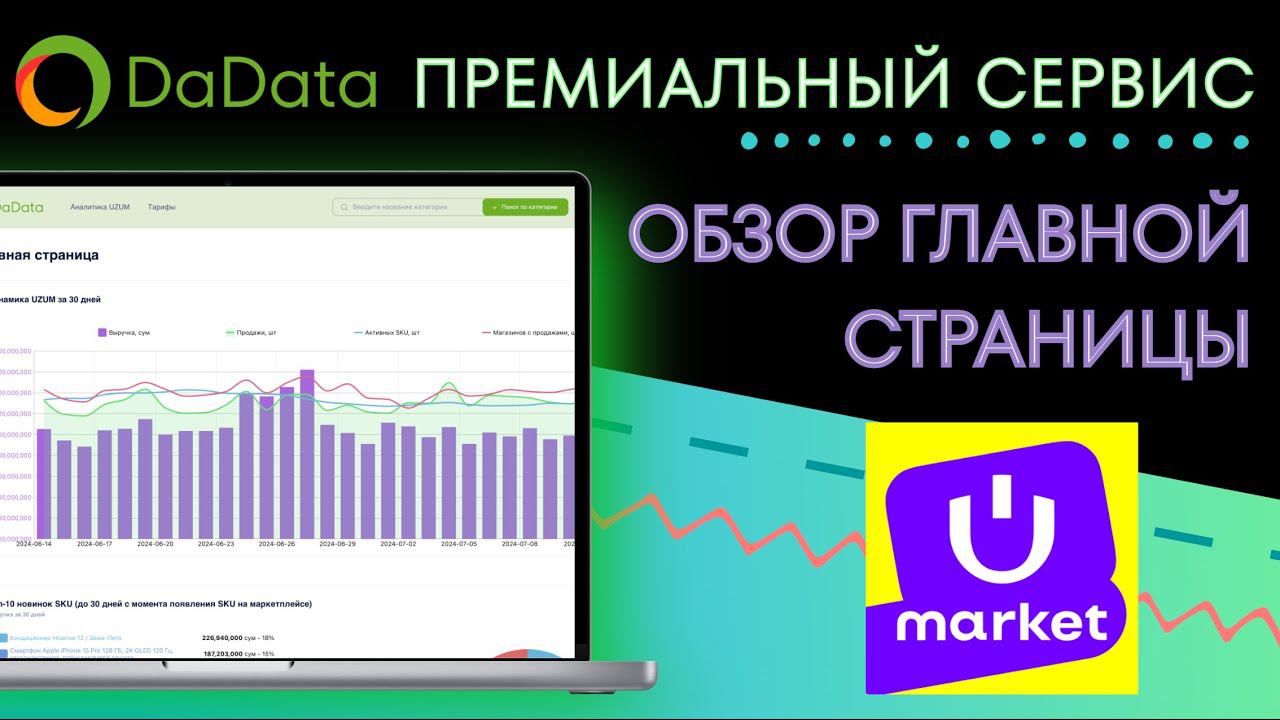Обзор главной страницы DaData - премиального сервиса аналитики маркетплейса Uzum Market