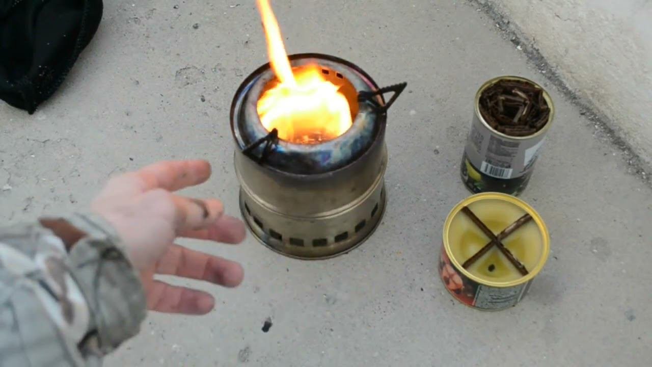 Использование окопной свечи в печке щепочнице