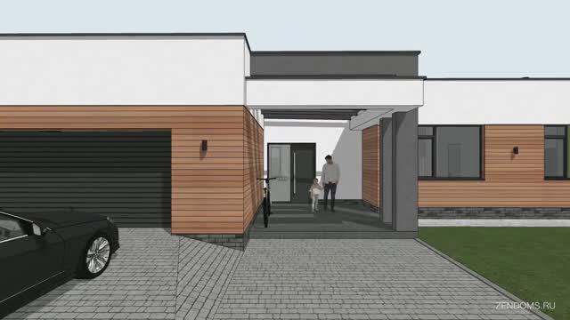 Проект одноэтажного дома 220кв.м. с плоской крышей и гаражом