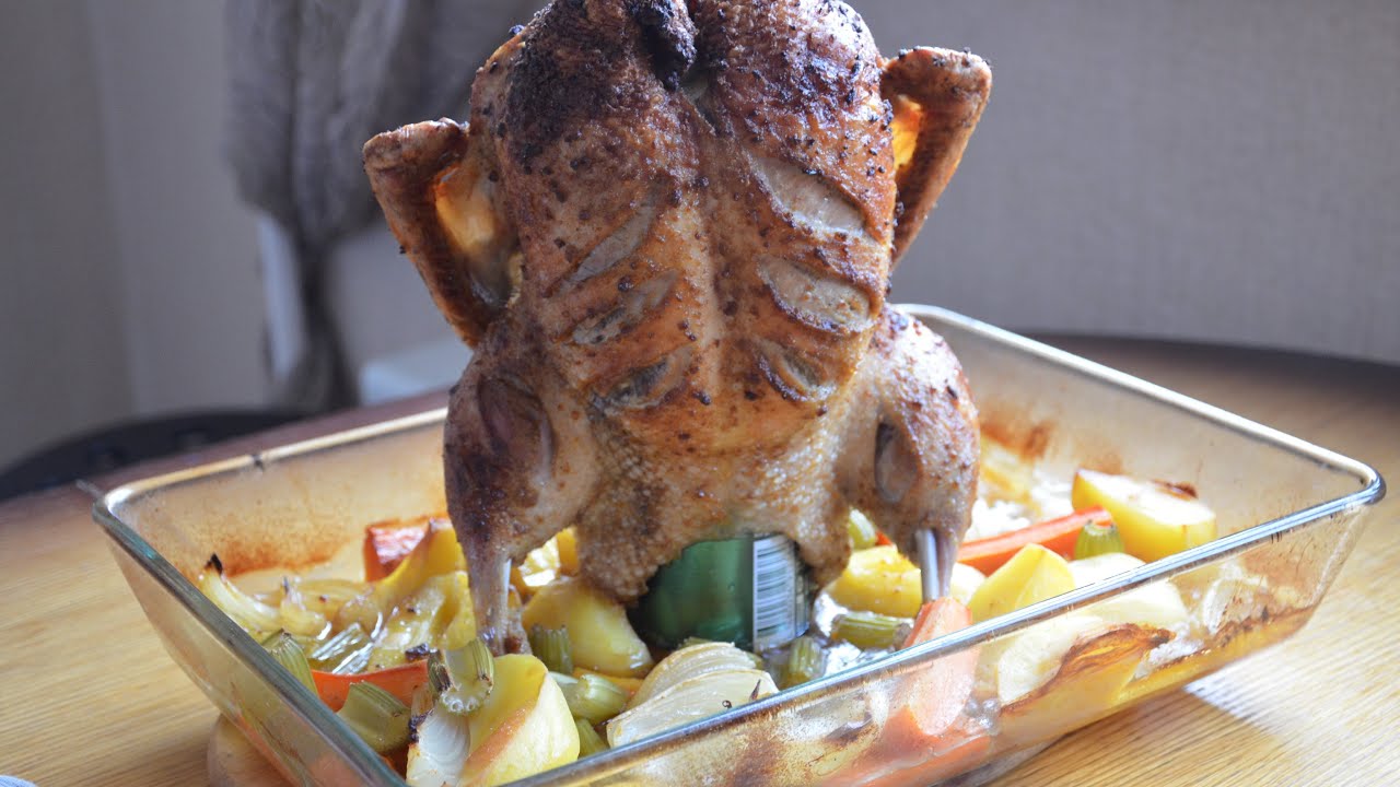 Утка запеченная в духовке с овощами и пивом.