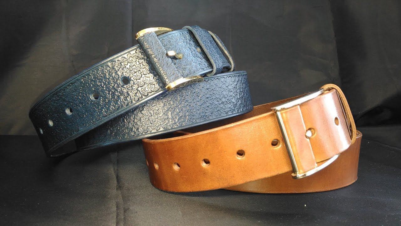 Ремни мужские. Изделия из кожи. СКСтиль. Синего и коньячного цвета.