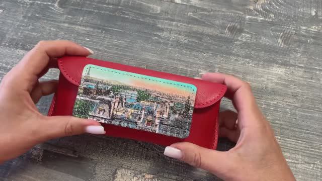 Красный Женский футляр для очков с принтом Ретро Париж, из натуральной кожи, Eshemoda