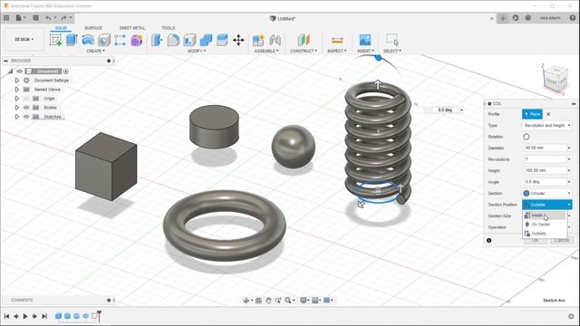 14. Fusion 360. Панель  Create . Инструменты  Box , Cylinder , Sphere , Torus , Coil  и  Pipe