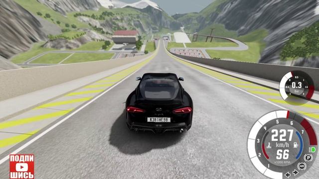 BeamNG Drive Прыжок в длину на автомобиле! (Toyota Supra GR) Мод патруль!