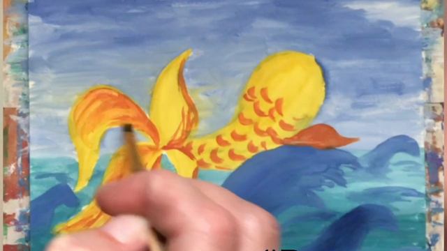 Золотая рыбка. Урок закрытого клуба рисования для малышей и их родителей.