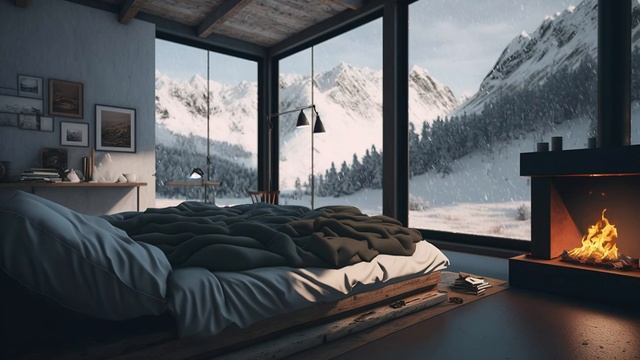 Перенеситесь в безмятежную зимнюю страну чудес - Уютную спальню с ревущим камином