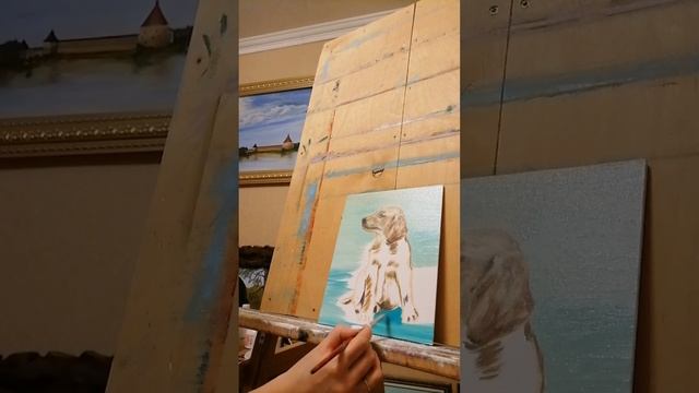 рисую маслом собачку
