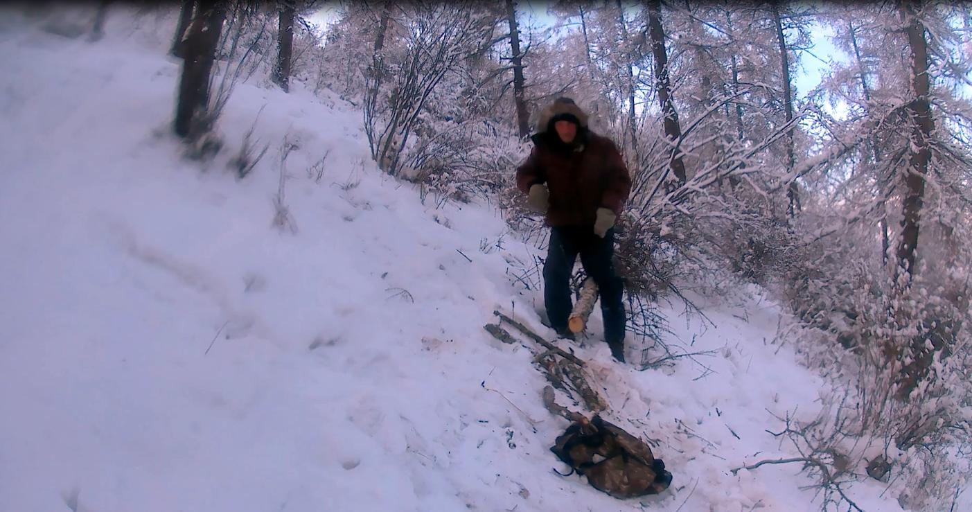 Пилим дрова в лесу.Зимний лес.