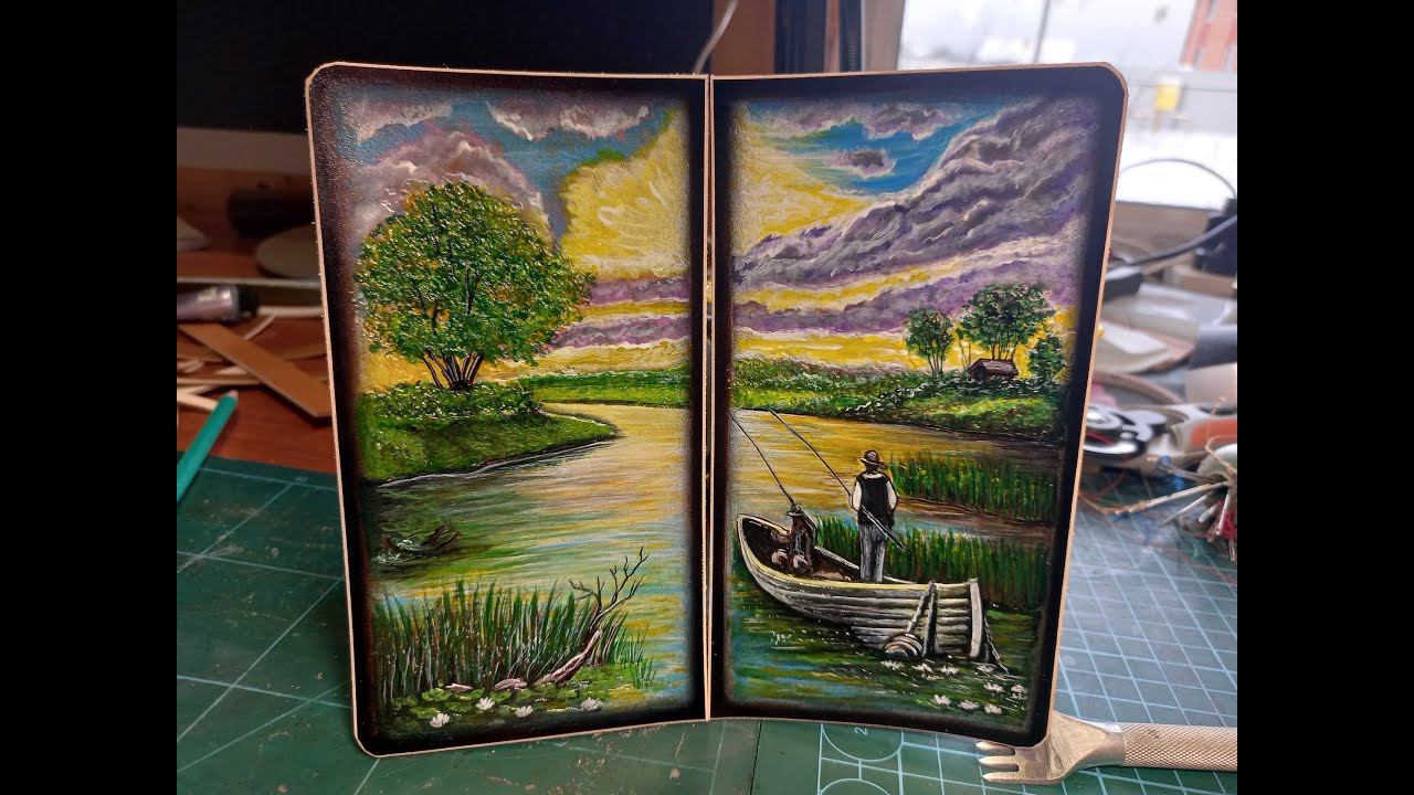 Чехол-книжка для айфона. Изделия из кожи. СКСтиль. Видео по созданию чехла: На рыбалке).