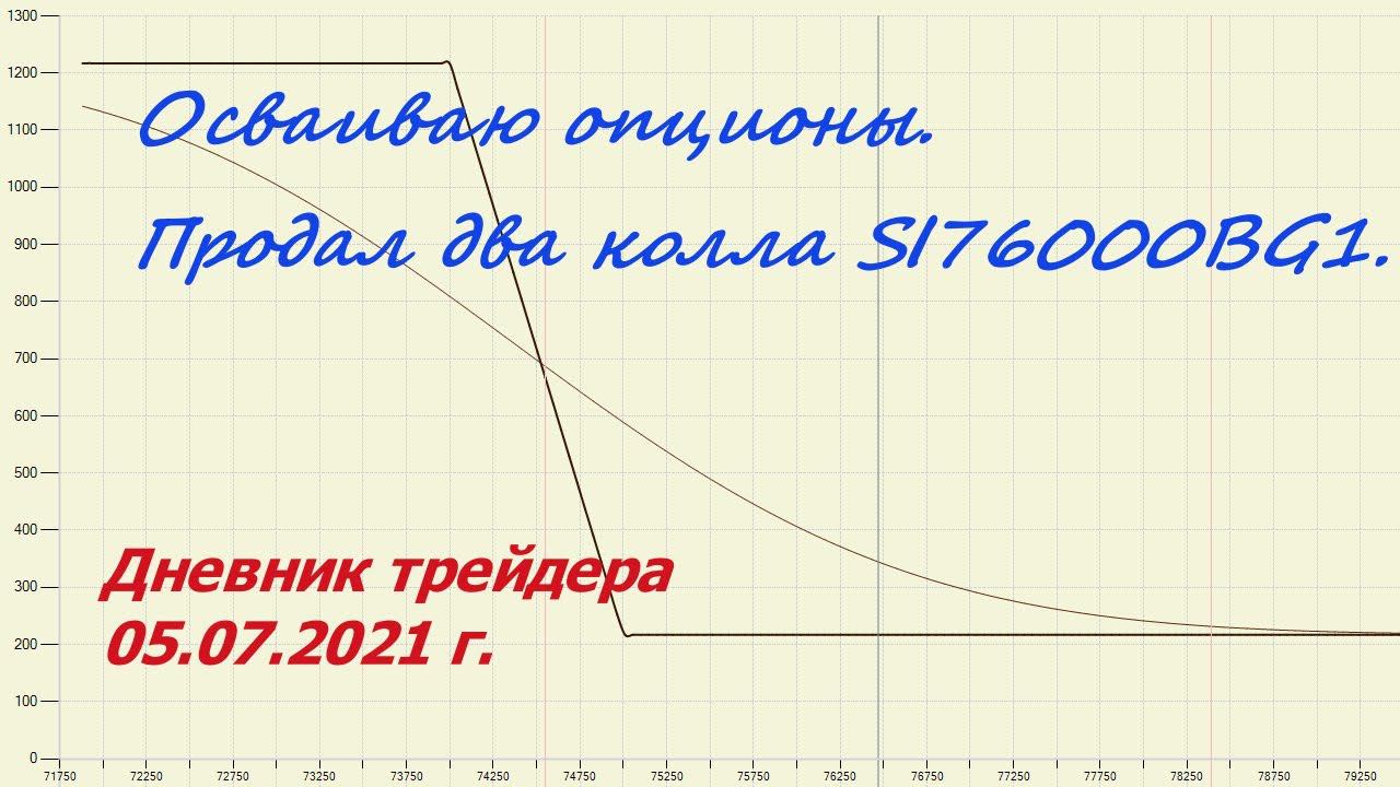 Дневник трейдера 05.07.2021 г. Осваиваю опционы. Продал два колла SI76000BG1.