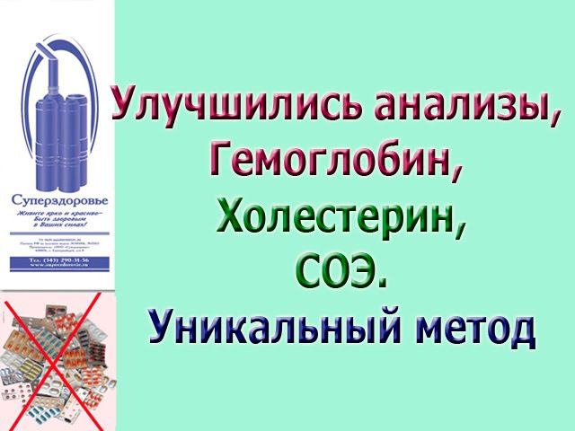 Улучшились Анализы СОЯ, гемоглобин, холестерин после испорльзования ТУИ из Суперздоровье   отзывы