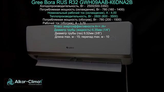 Технические харатеристики кондиционера Gree Bora RUS R32 GWH09AAB-К6DNA2B .mp4