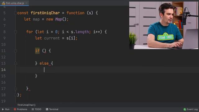 Задача с JS собеседования Первый уникальный символ в строке.