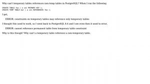 Databases: Why can't temporary tables reference regular (non-temp) tables in PostgreSQL?