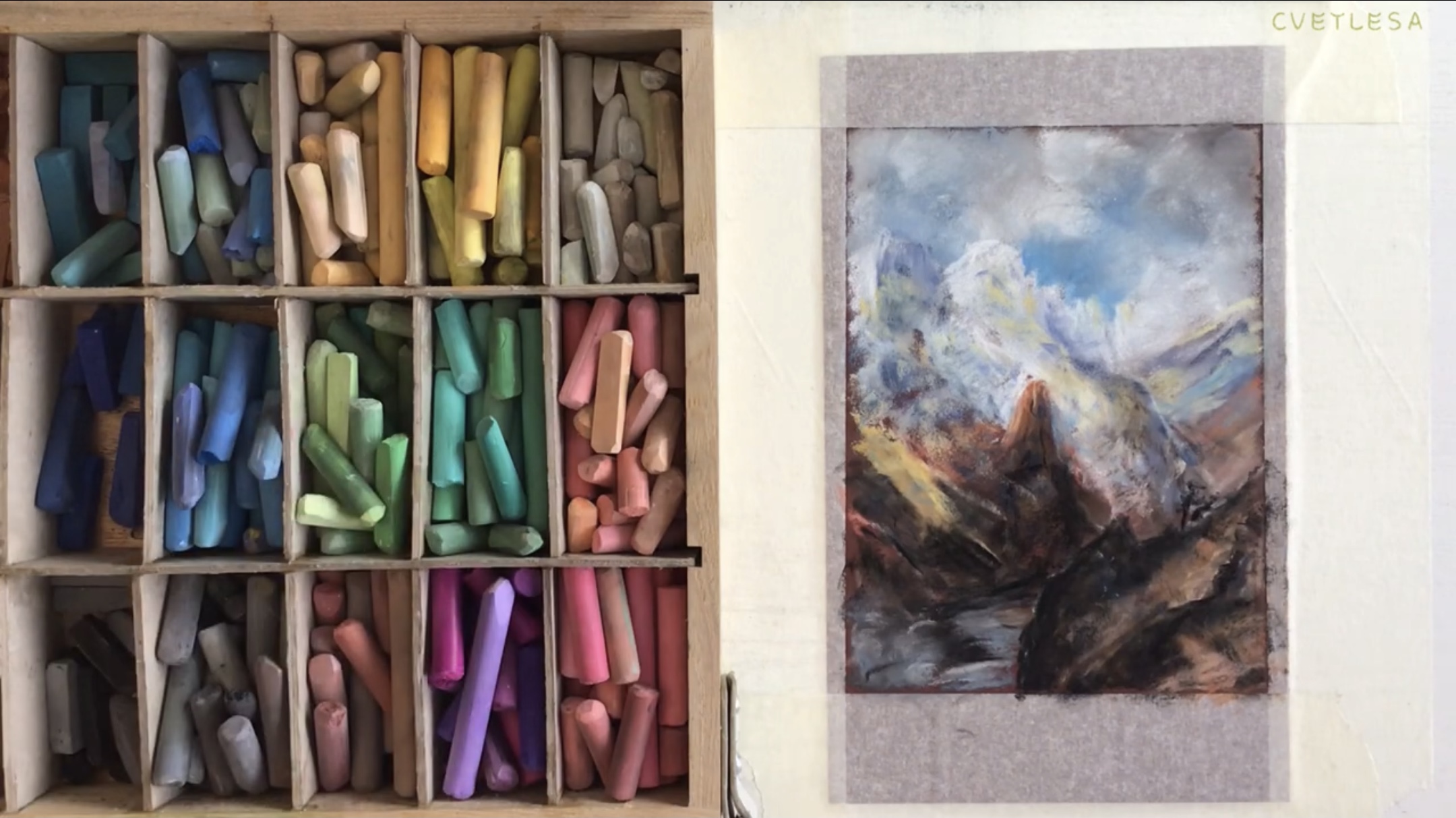 🏔️Не спеша рисую горы по мотивам Томаса Морана сухой пастелью на наждачке🍃 Pastel