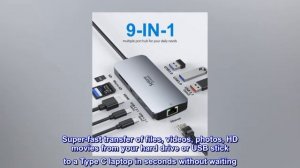 USB C Adapters for MacBook Pro/Air, Selore 9 in 1 USB C Hub with 4K HDMI, 2*10Gbps USB-C 3.1 GEN2