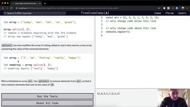 Remove Items Using .splice() - Basic Data Structures - Free Code Camp ...