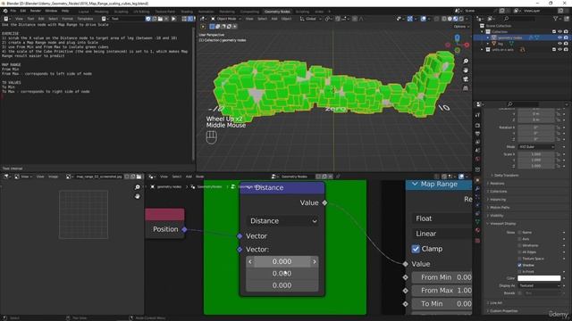 16. Utility Nodes. Map Range Scaling cubes leg_ru